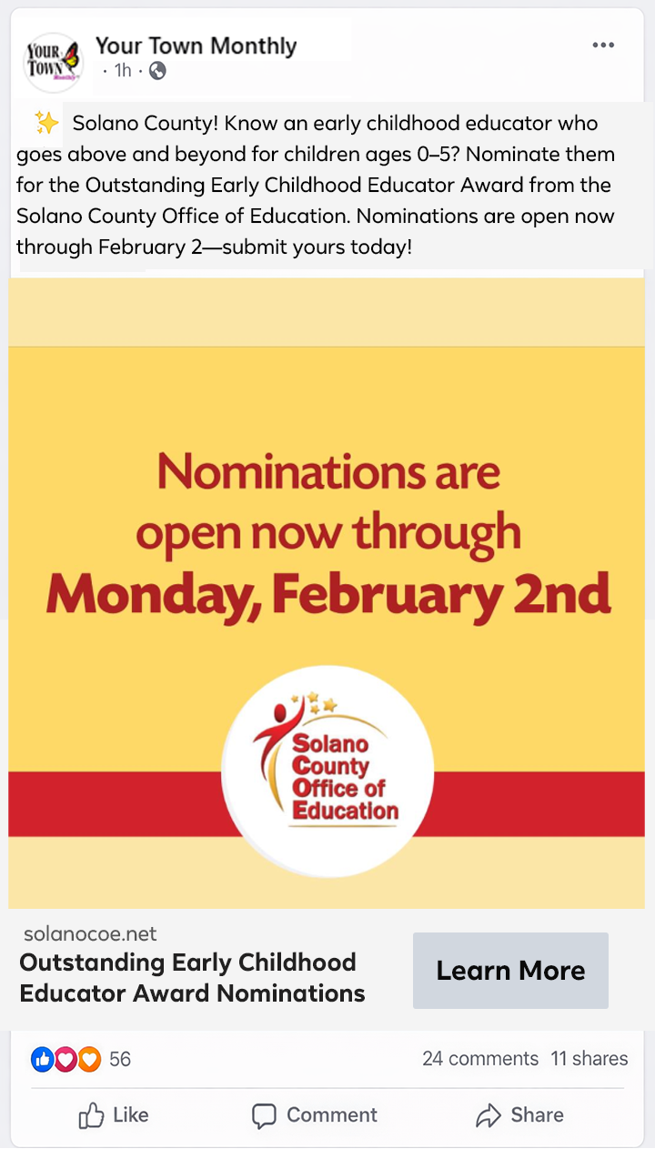 Solano County Office of Education Social Media Proof - Your Town Monthly